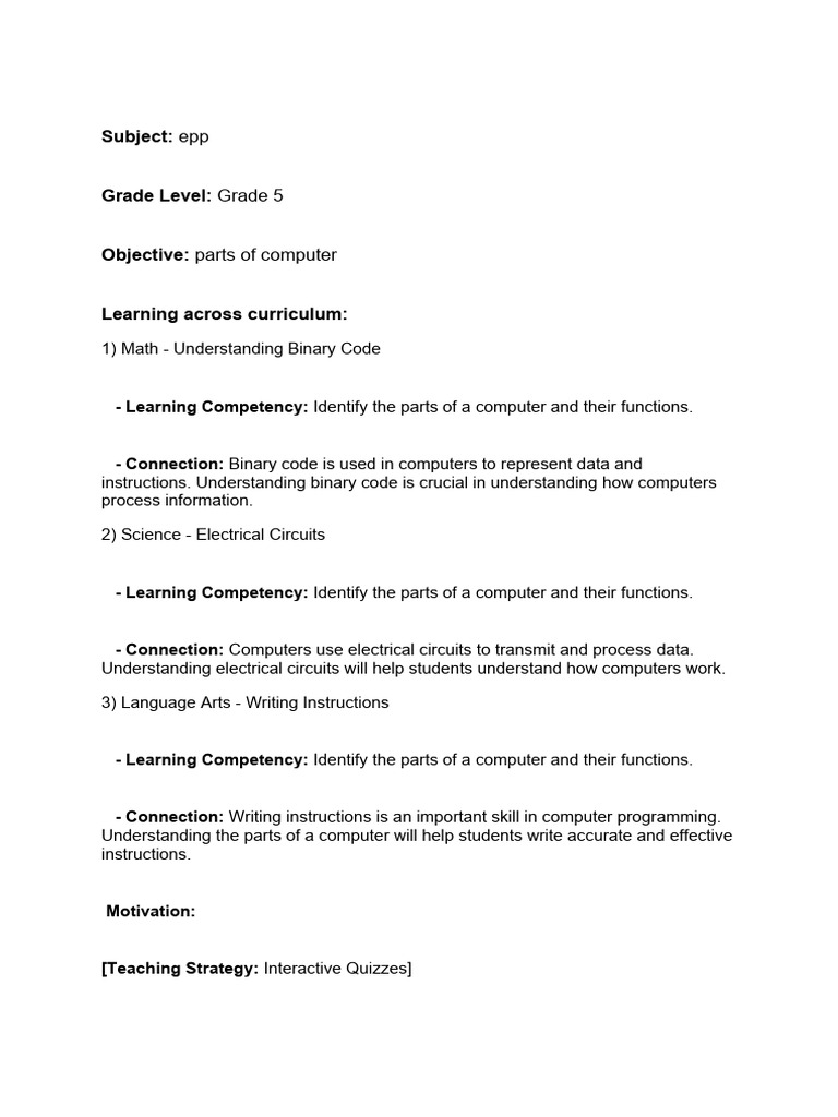 Lesson Plan | PDF | Learning | Input/Output