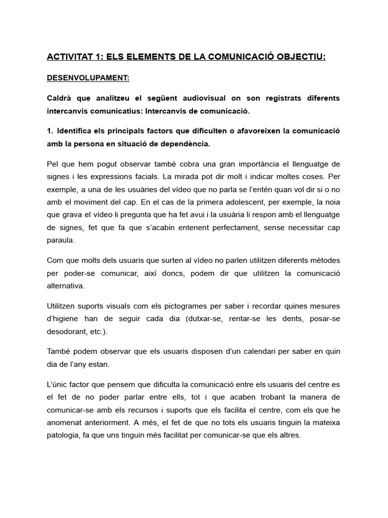 Activitat 1 - Els Elements de La Comunicació... | PDF