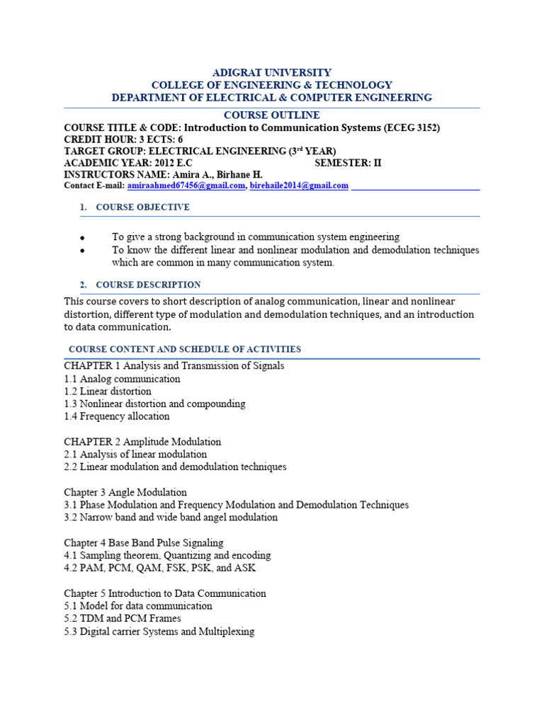 Course Outline Comm System | PDF