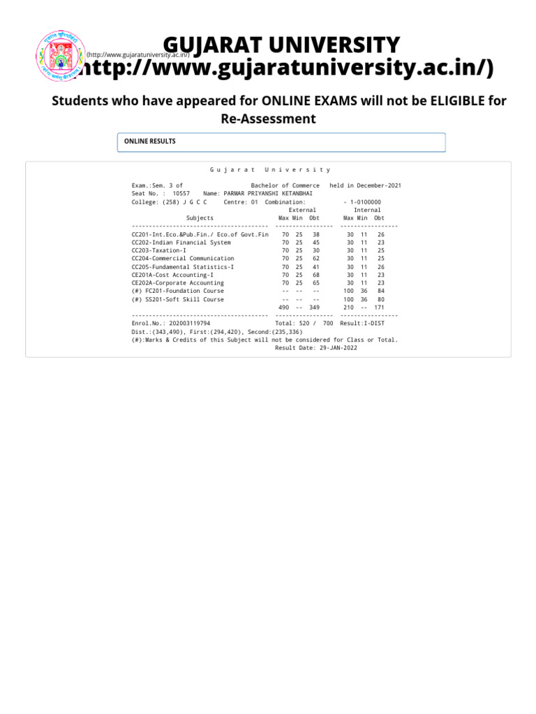 Online Result & Re-Assessment - GUJARAT UNIVERSITY | PDF | Computers