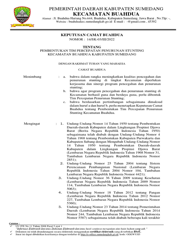 Pembentukan Tim Penurunan Stunting Kecamatan | PDF