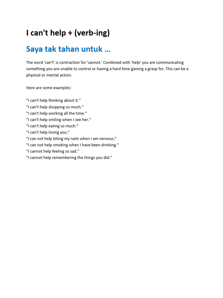 I Can't Help + (Verb-Ing) | PDF