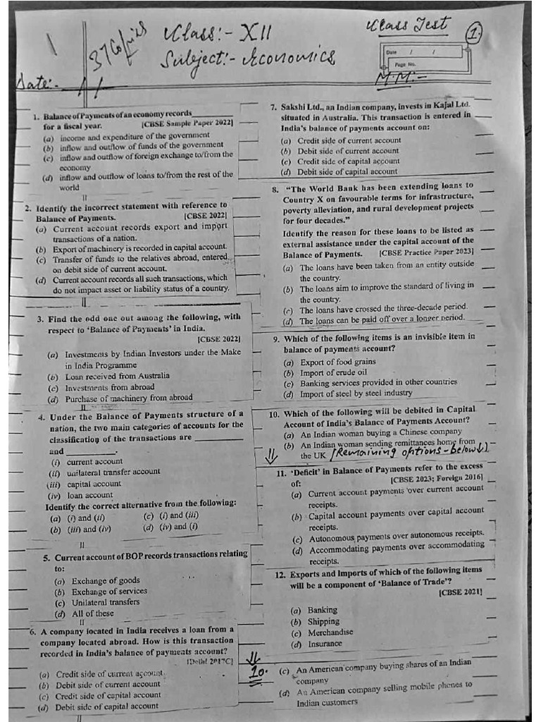 Foreign Exc.&BOP Class Test | PDF