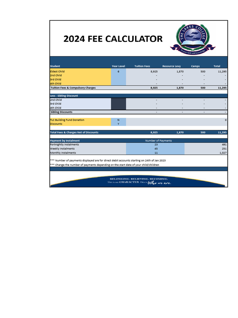 Fee Calculator the Lakes College 2024 | PDF | Fee | Payments