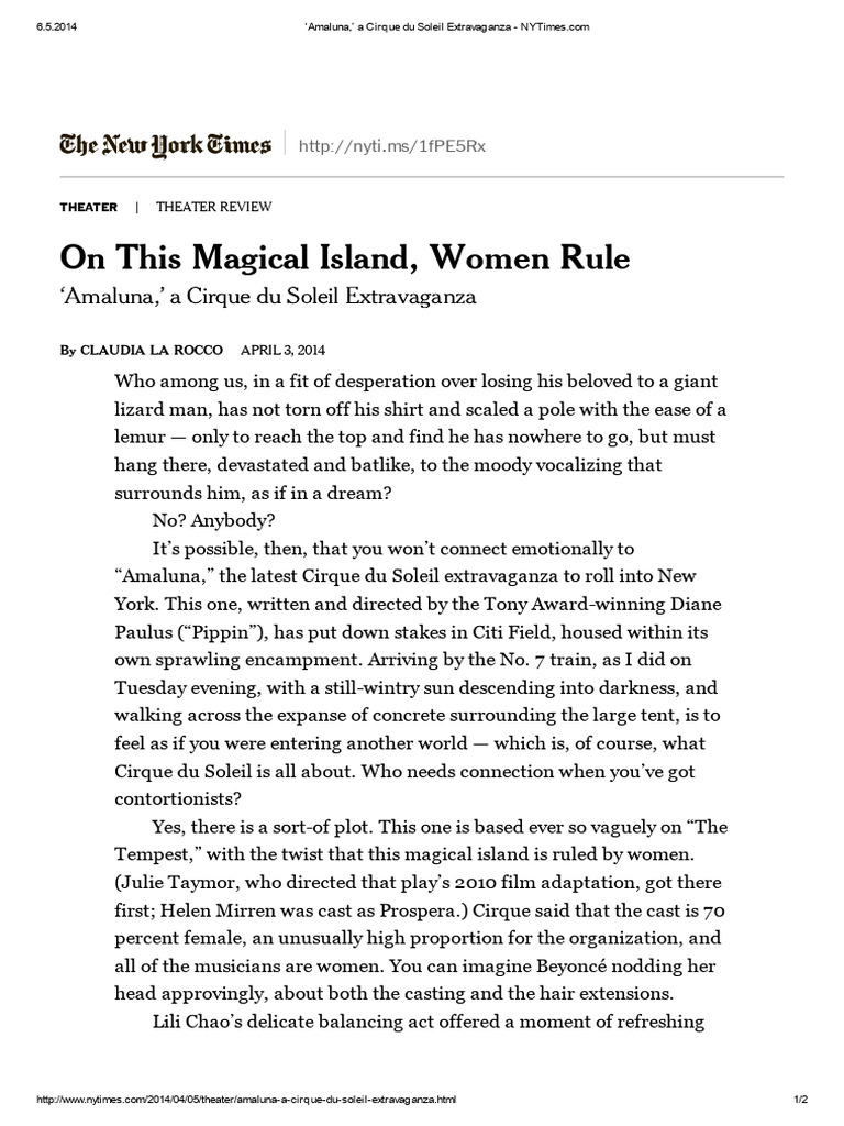 Amaluna,' A Cirque Du Soleil Extravaganza - NYTimes | PDF | Variety Shows