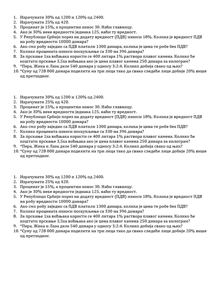 Racun Podele I Proporcionalnost Zadaci | PDF