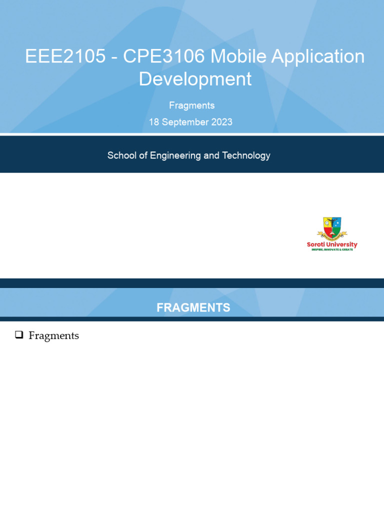 Lecture 4 - Fragments | PDF | Android (Operating System) | Mobile App
