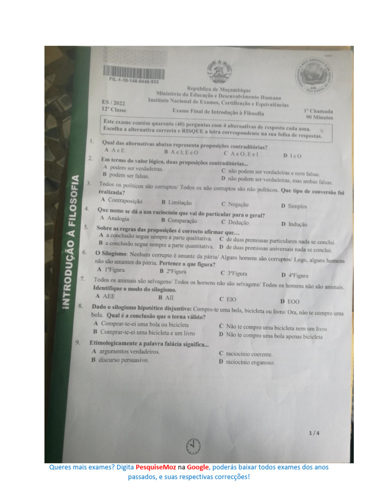 Exame de Filosofia 12 Classe 2022 | PDF