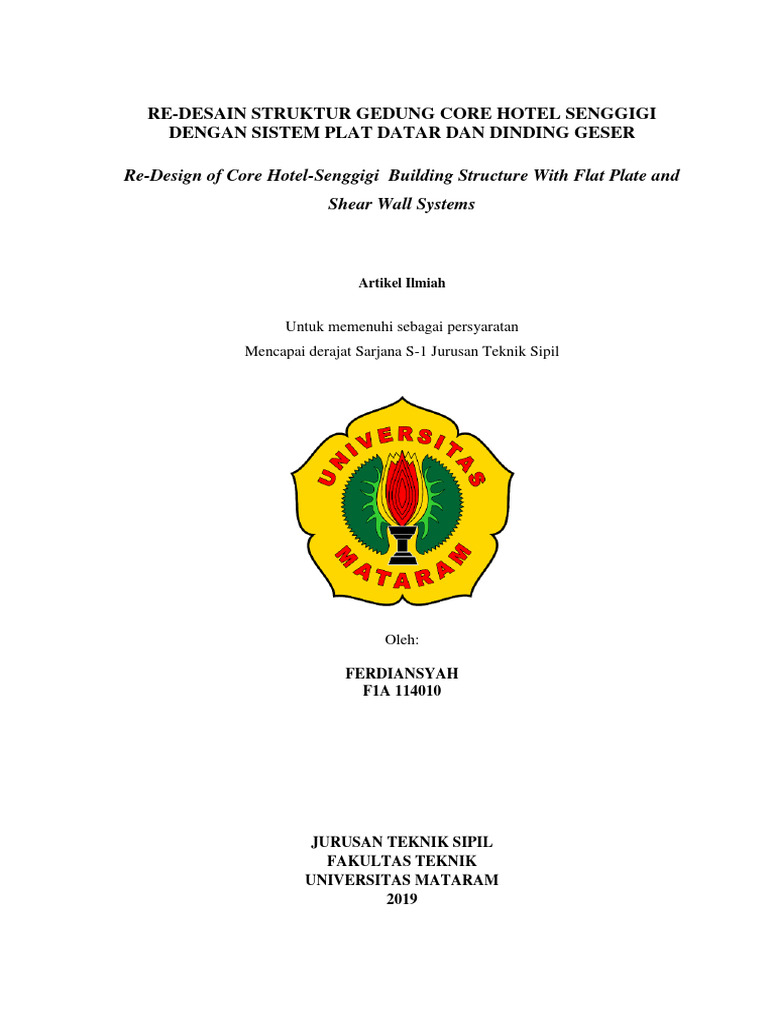 Artikel Ilmiah Ferdiansyah F1a114010 Redesain Struktur Gedung Core Hotel Senggigi Dengan Sistem ...