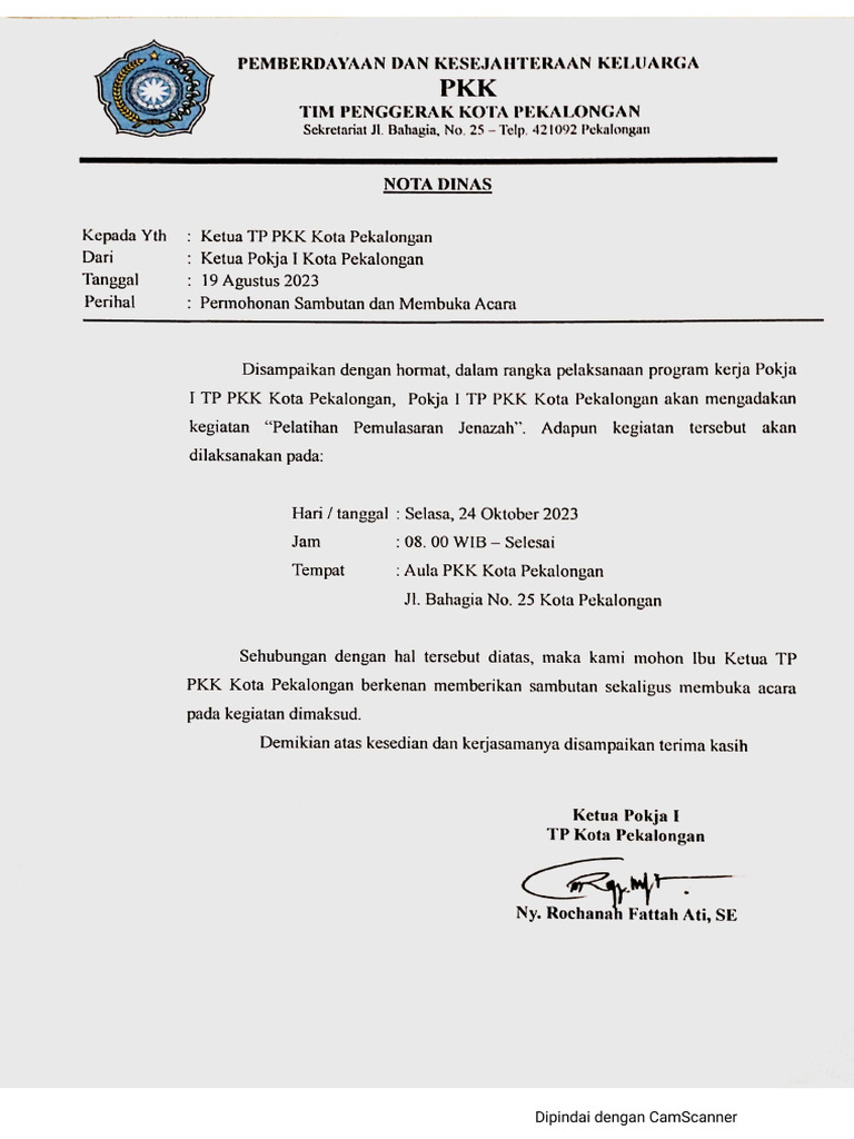 Nota Dinas Permohonan Sambutan Dan Membuka Acara | PDF