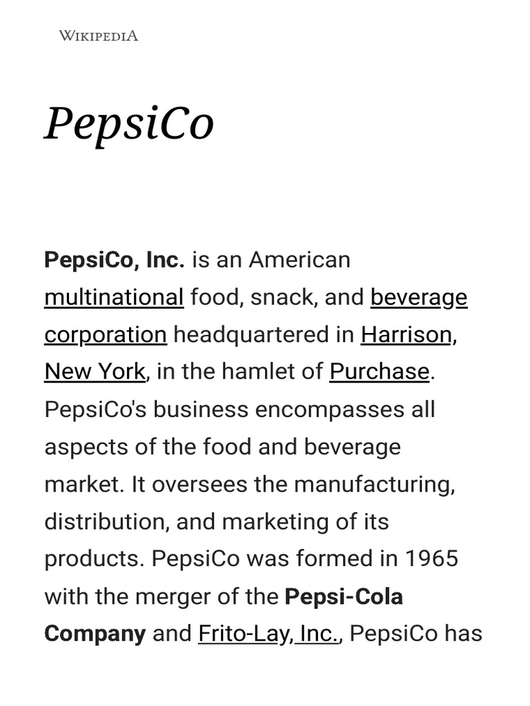 PepsiCo - Wikipedia | PDF