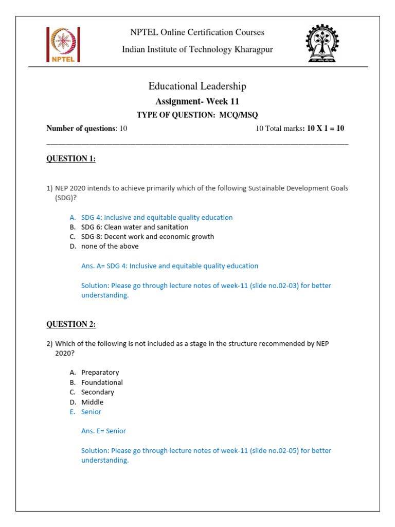 Assignment-11 Solution | PDF | Cognition | Learning
