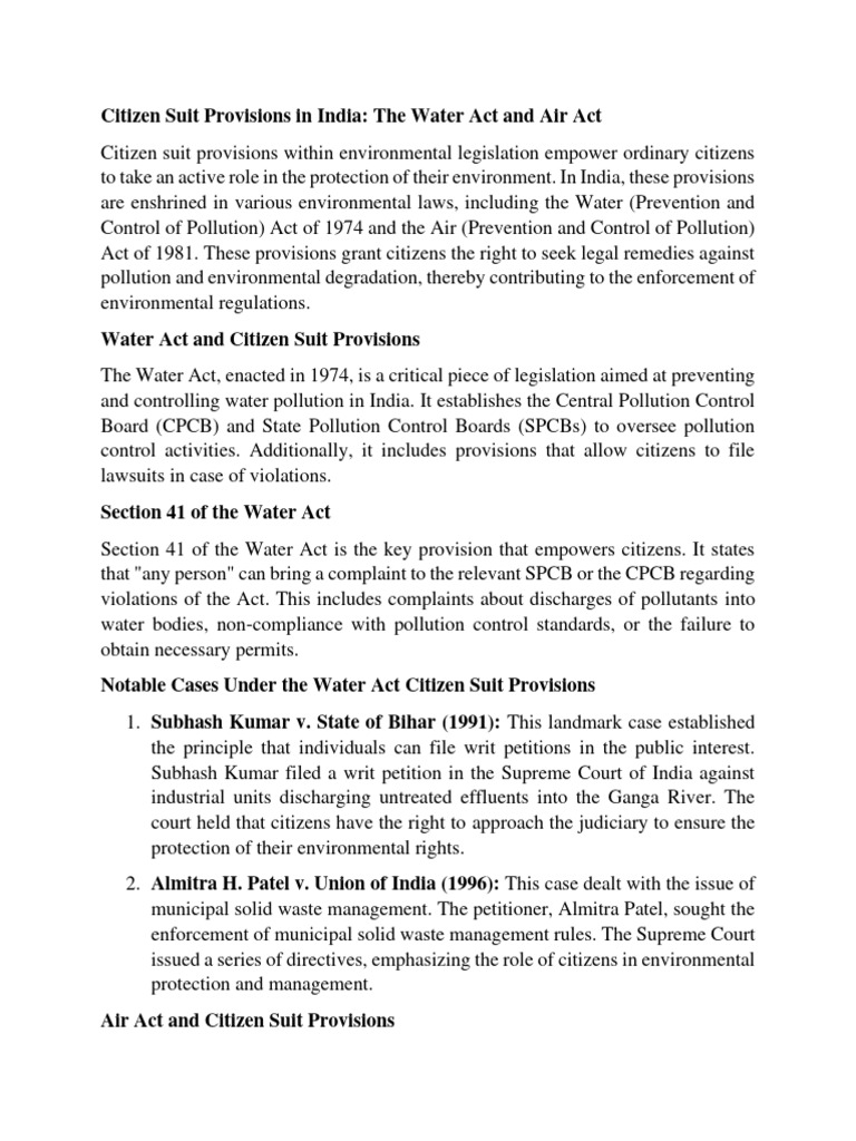 Citizen Suit Provisions in India | PDF | Lawsuit | Environmental Law