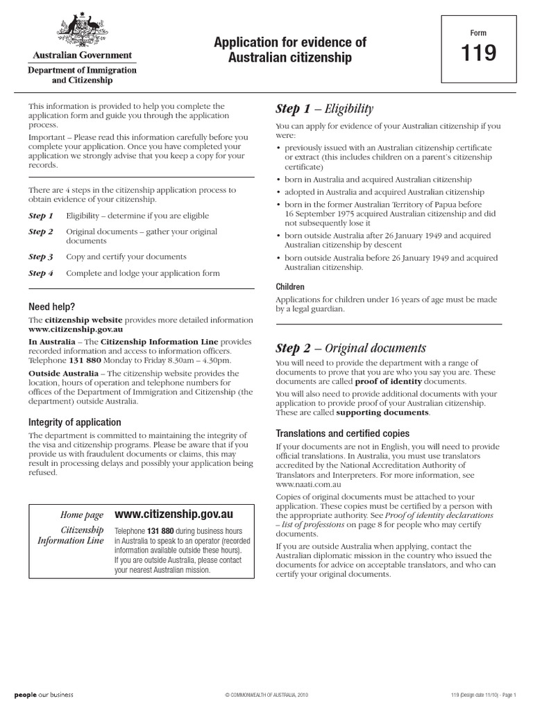 Application For Evidence of Australian Citizenship: Step 1 ...