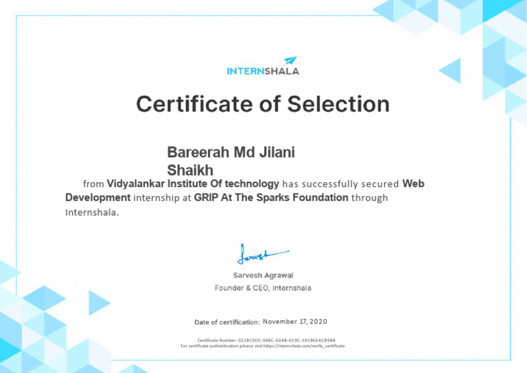 Web Development Internship Certificate | PDF | Computers