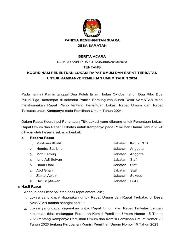 Draft Berita Acara Lokasi Rapat-2 | PDF