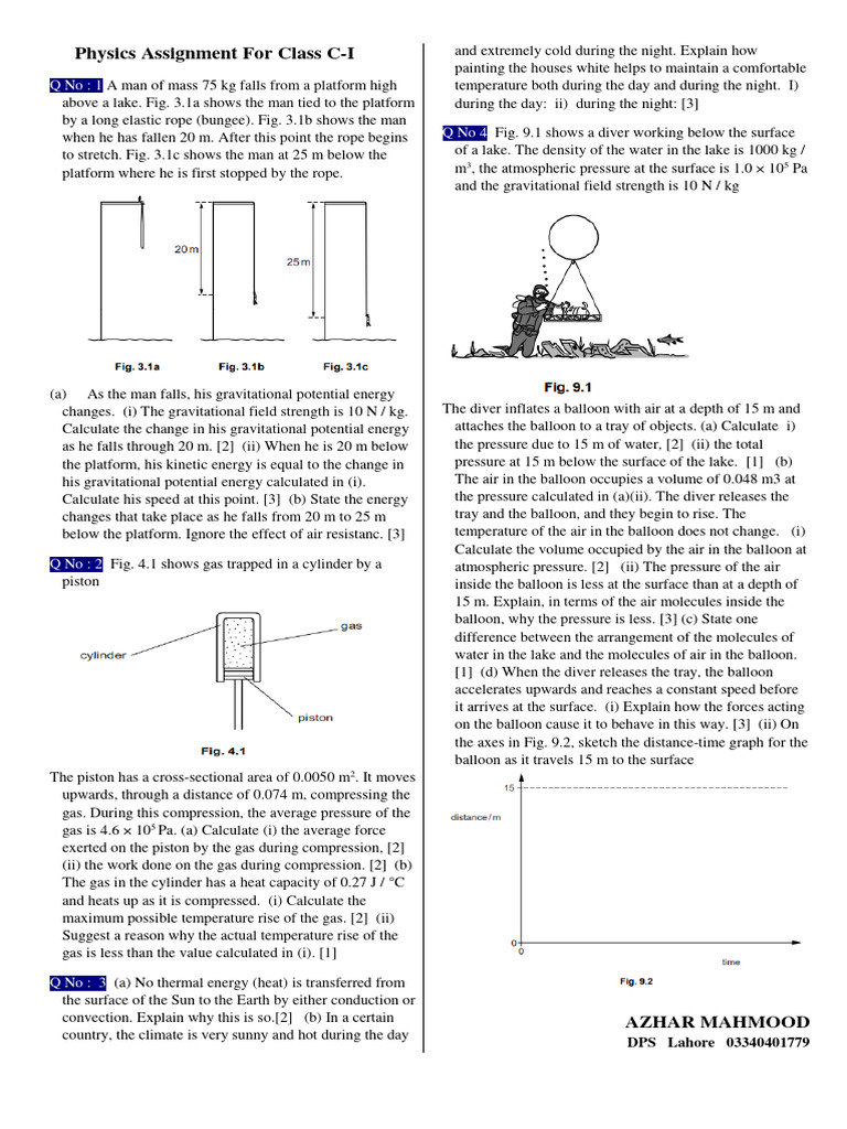 Assignment Energy, Pressure, Heat, Waves Etc | PDF | Pressure | Gases