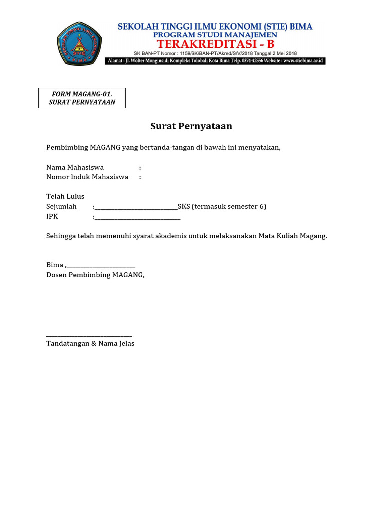 Form Magang Tahun 2023 | PDF