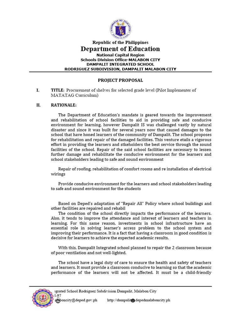 Dampalit School Facility Repair Proposal | PDF | Learning | Classroom