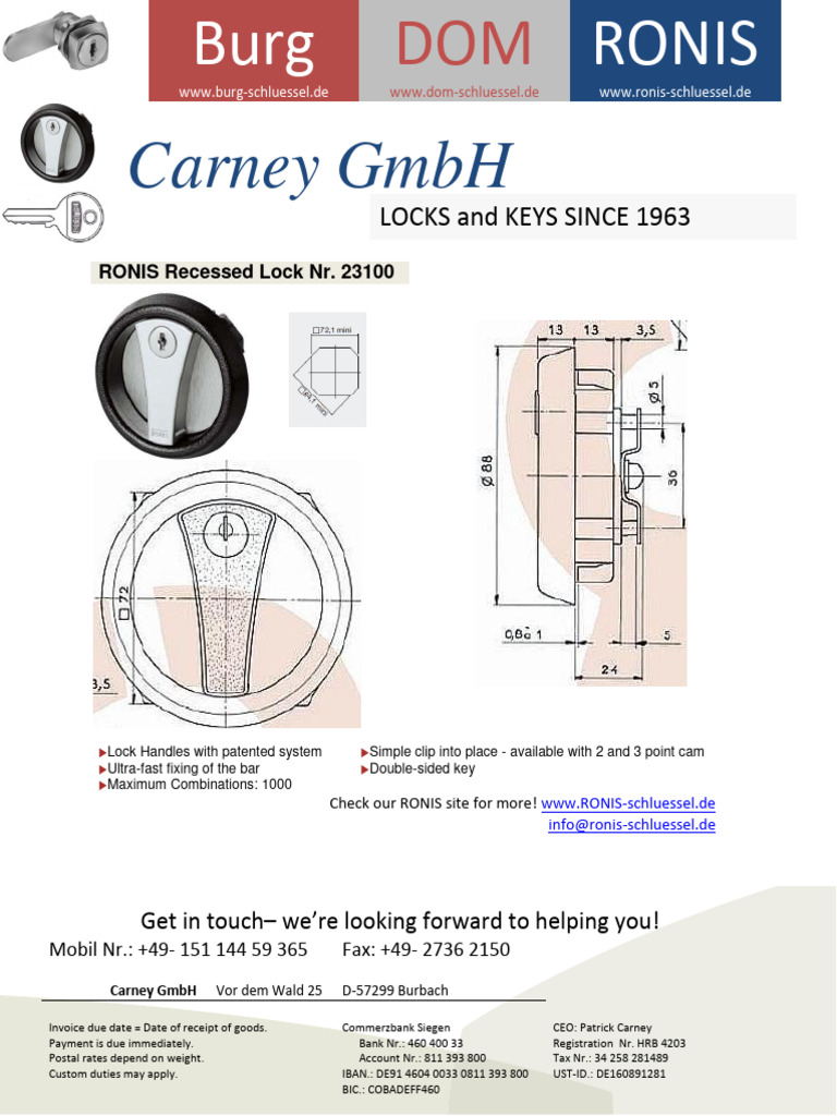 Ronis Lock NR 23100 | PDF