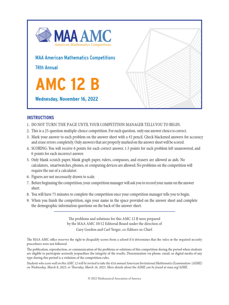 2022 AMC12 de Eng Vie DA | PDF | Polynomial | Rectangle
