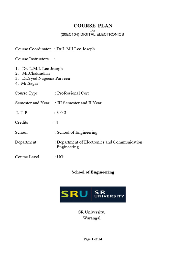 Course Plan Digital Electronics | PDF | Logic Gate | Digital Electronics