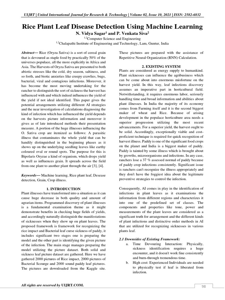 Rice Plant Leaf Disease Detection Using | PDF | Rice | Infection
