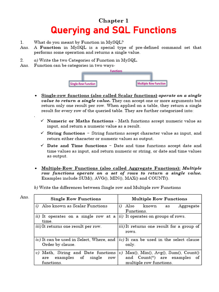 CH 1 Querying and SQL Functions 2023-24 | PDF | Relational Database | Software Engineering