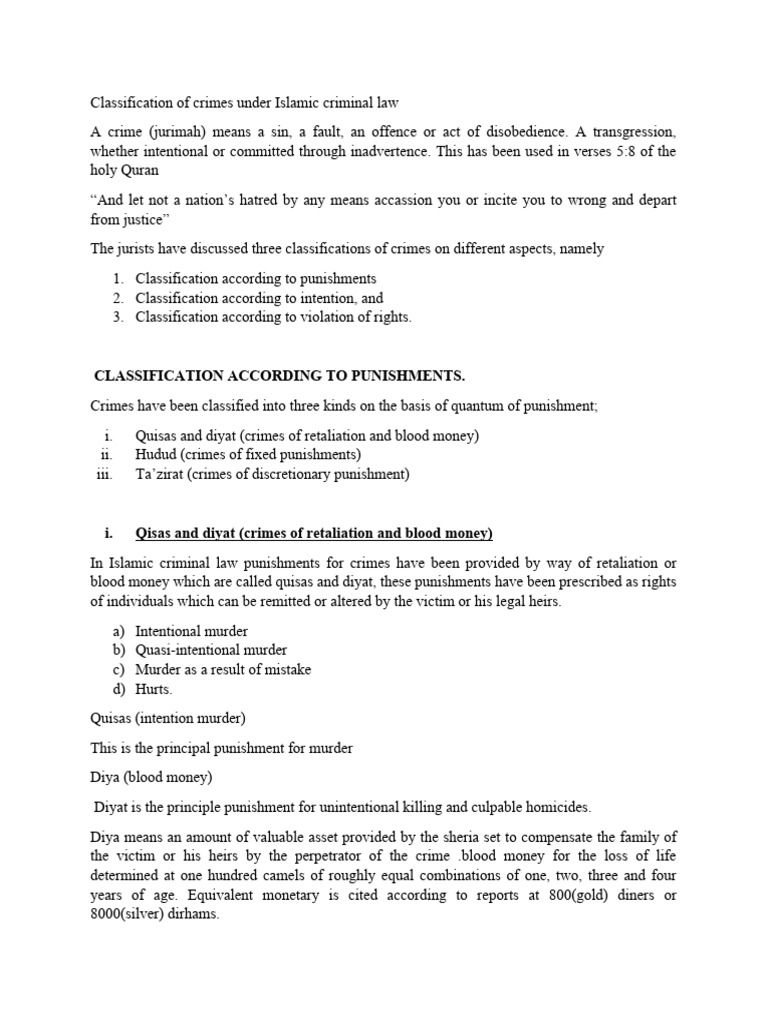 Classification of Crimes Under Islamic Criminal Law | PDF | Crimes ...
