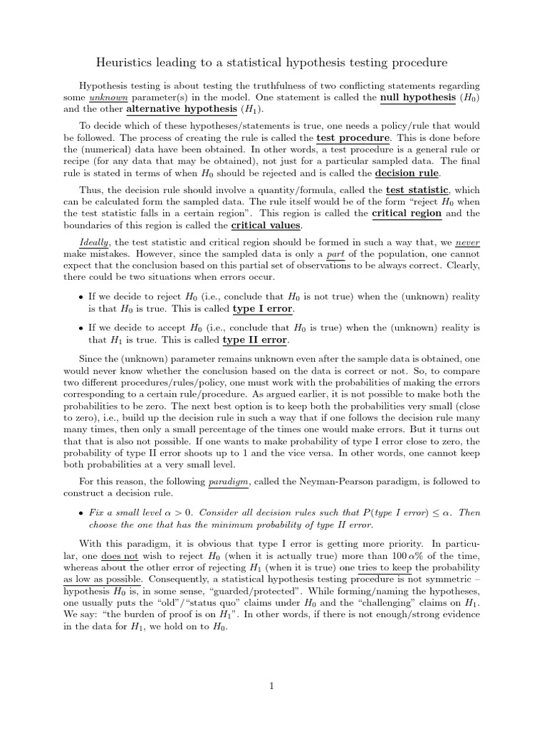 Handout11 Heuristics Hypothesis Testing Pdf Statistical Hypothesis Testing P Value