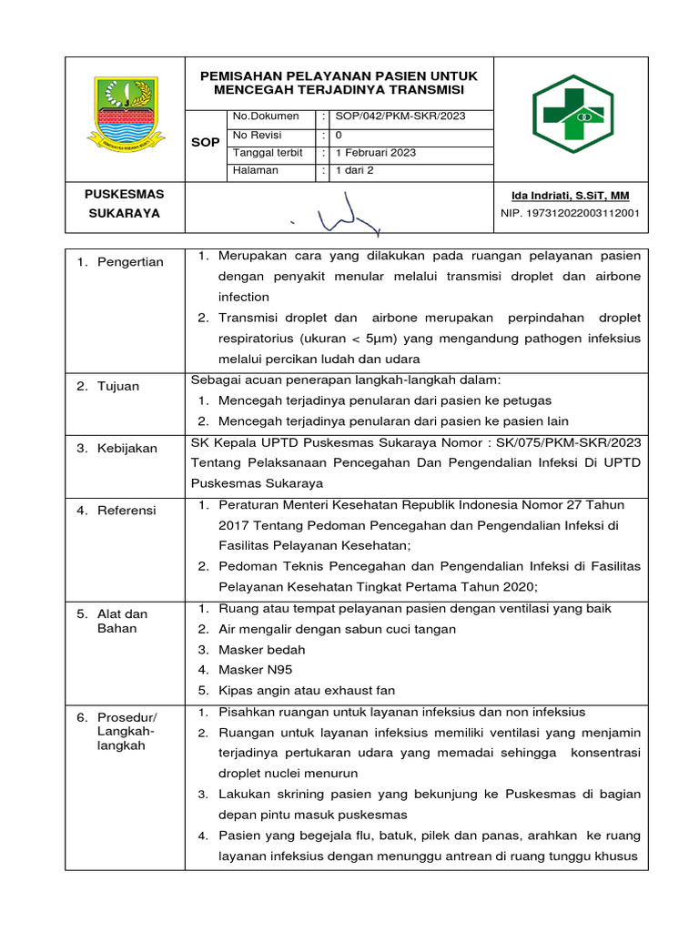 5.5.5.a SOP PEMISAHAN PELAYANAN PASIEN UNTUK MENCEGAH TERJADINYA TRANSMISI | PDF | Pengembangan ...