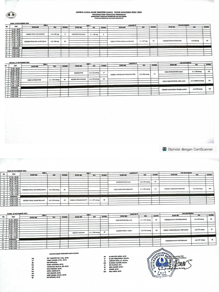 Jadwal UAS SMTR Ganjil 2023-2024 | PDF
