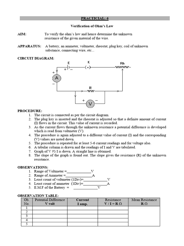 Verification of Ohm's Law Experiment | PDF | Voltage | Electrical ...