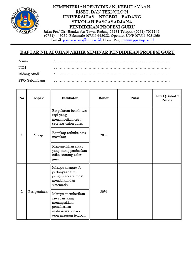 Format Penilaian UAS Seminar-Final | PDF