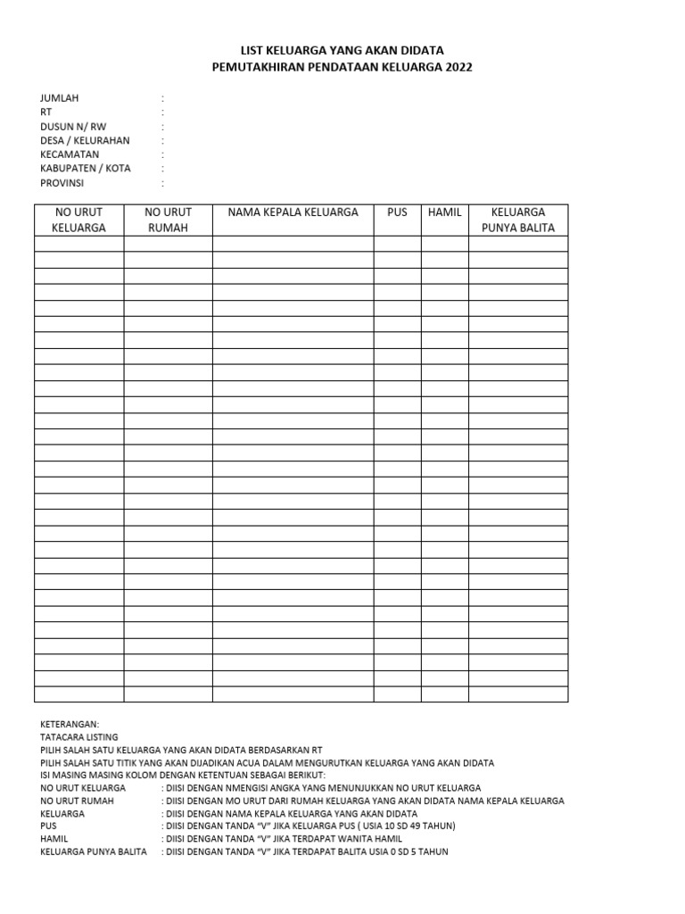 List Keluarga Yang Bakan Didata | PDF