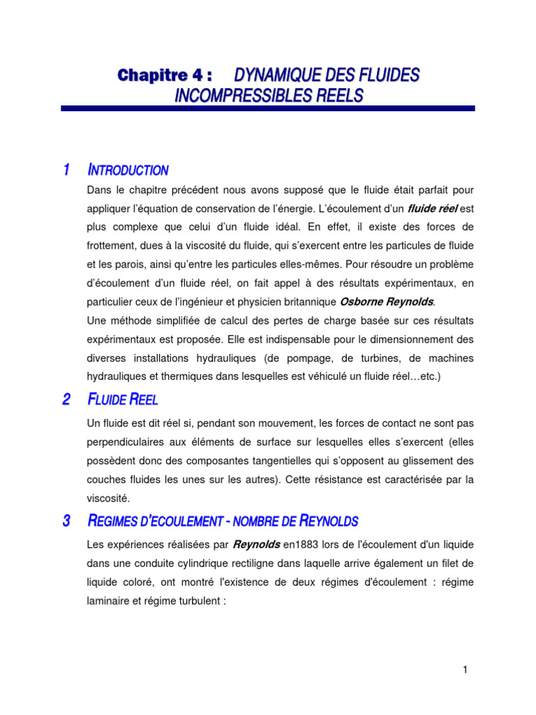 Chapitre 4 DYNAMIQUE DES FLUIDES | PDF | Nombre de Reynolds | Dynamique des fluides