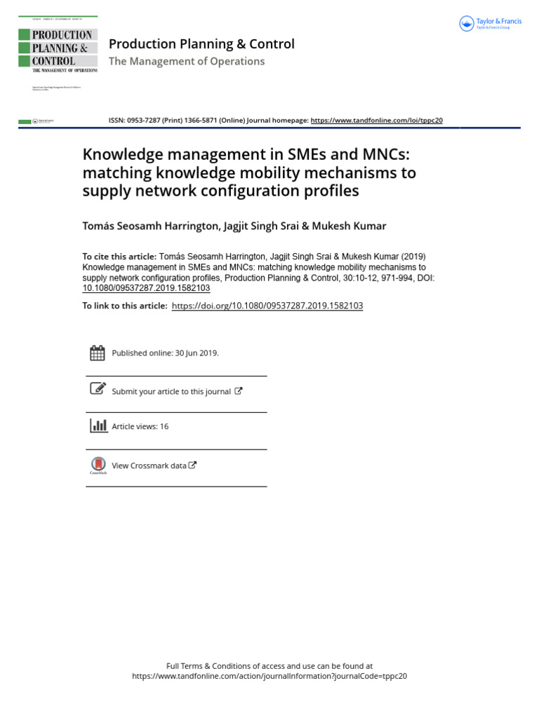 Knowledge Management in Smes and MNCS: Matching Knowledge Mobility ...