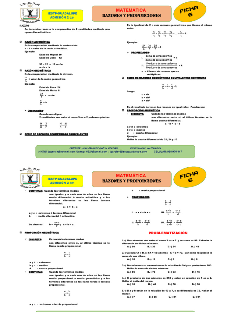 Sesion #06 Matematica Razones y Proporciones | PDF | Proporción ...