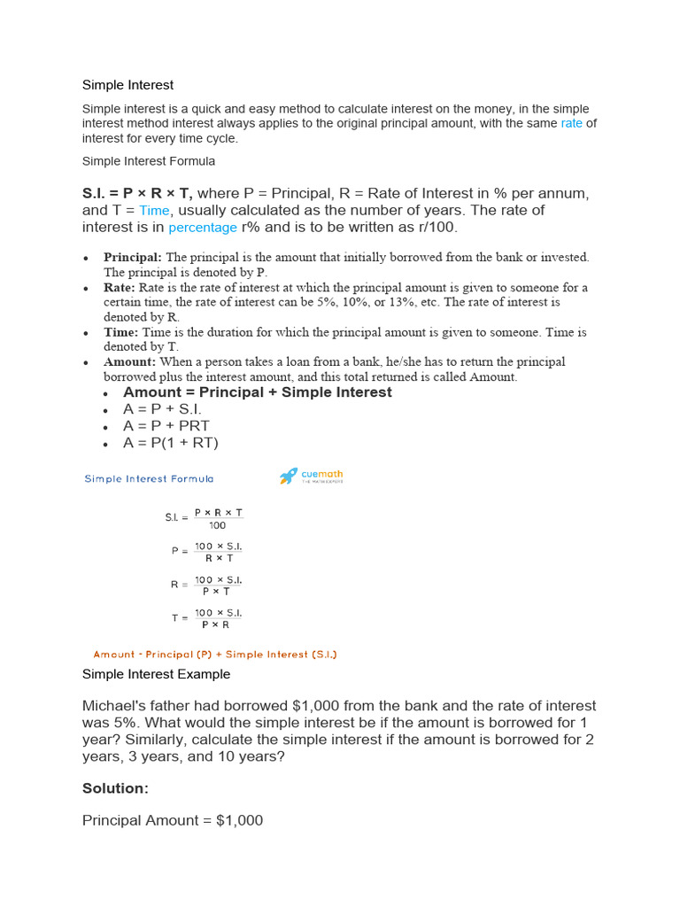 Simple Interest | PDF | Compound Interest | Interest
