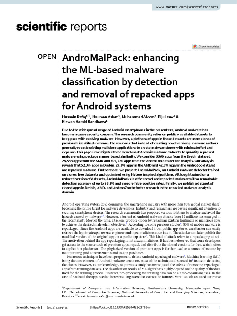 Andromalpack: Enhancing The ML Based Malware Classification by Detection and Removal of Repacked ...