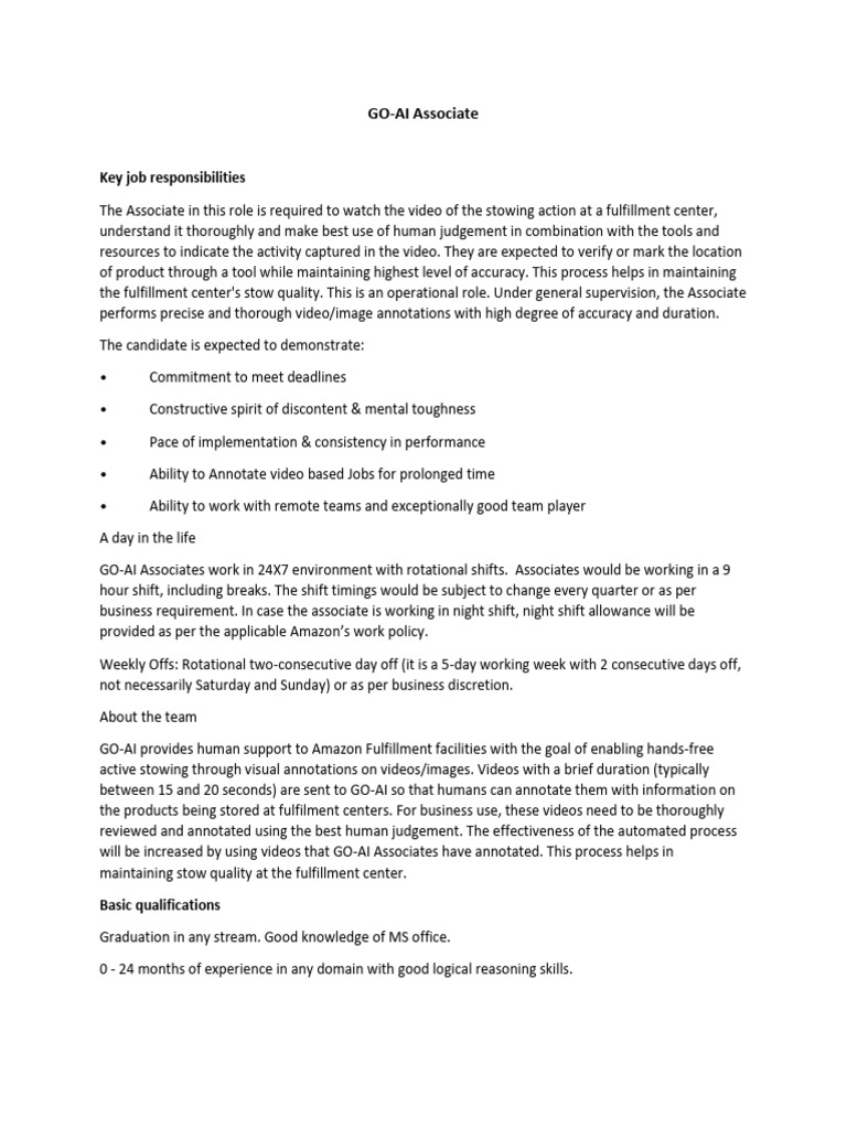 Employee role JD sample | PDF | Video | Annotation