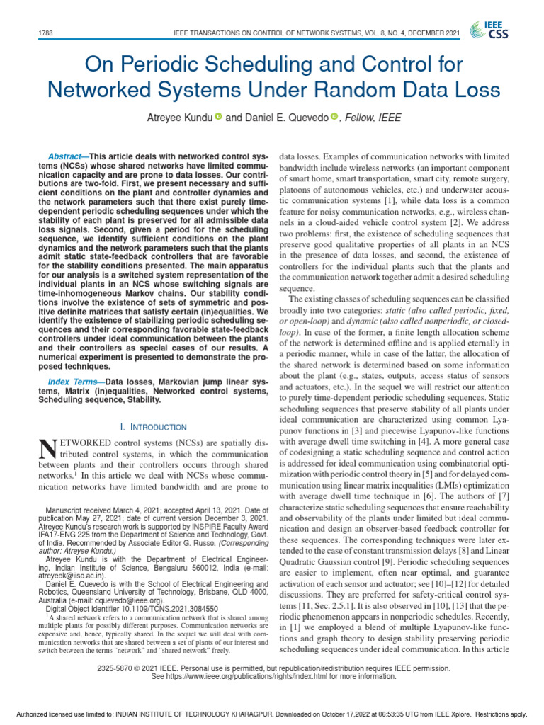 On Periodic Scheduling and Control For Networked Systems Under Random ... On Periodic Scheduling and Control For Networked Systems Under Random ...