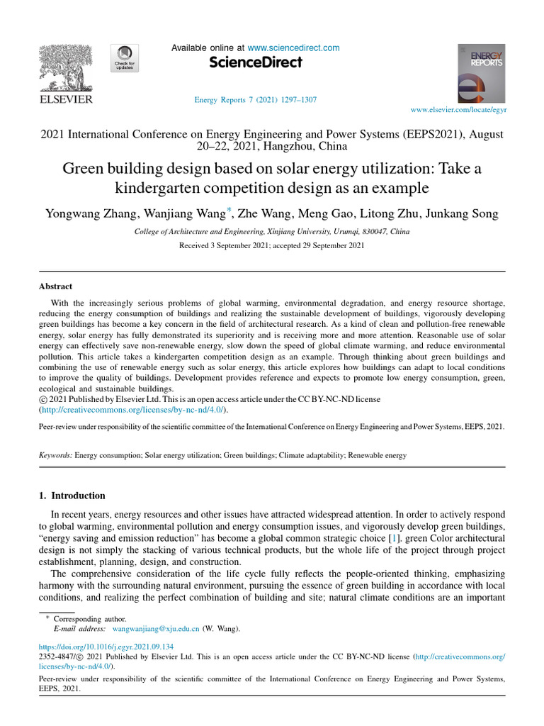 Green Building Design Based On Solar Energy Utilization Take A Kindergarten Competition Design ...