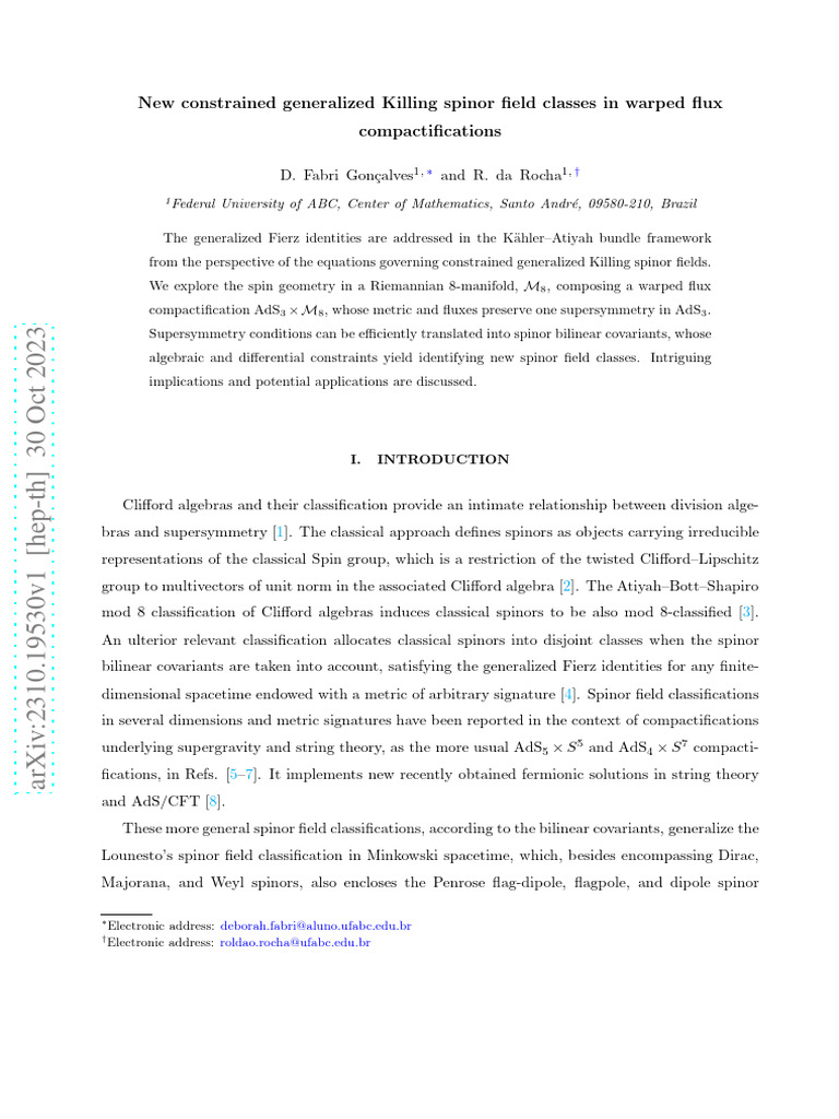 New Constrained Generalized Killing Spinor Field Classes in Warped Flux Compactifications | PDF ...
