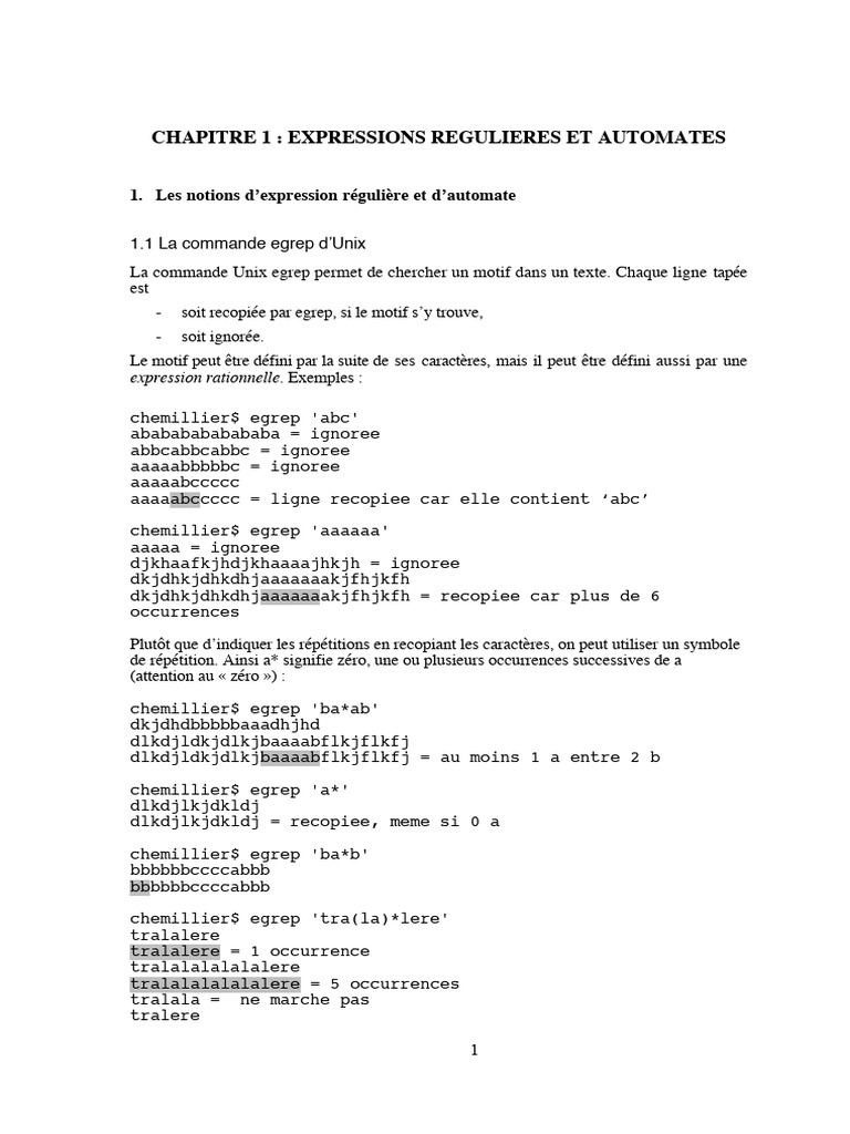 TL SupportDeCours MarcChemillier | PDF | Expression régulière | Programmation informatique