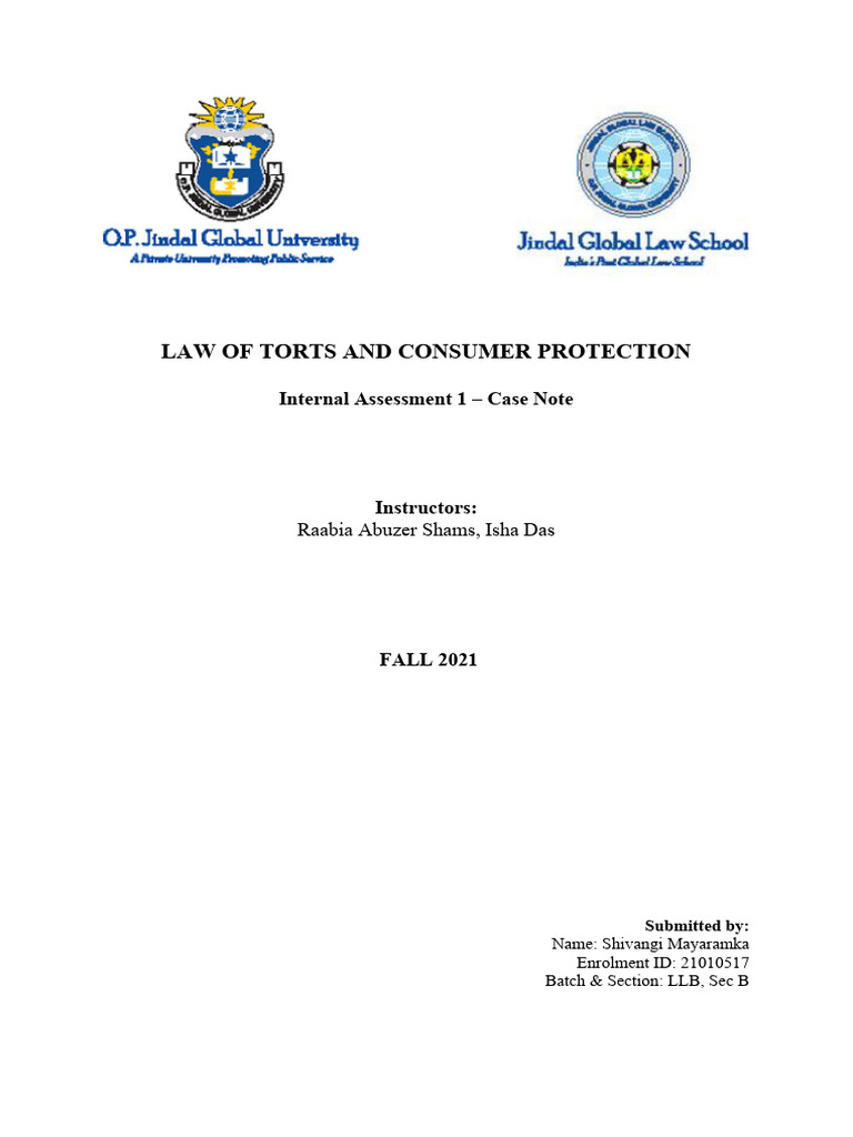 Tort Law Case Note - Final | PDF | Crimes | Crime & Violence