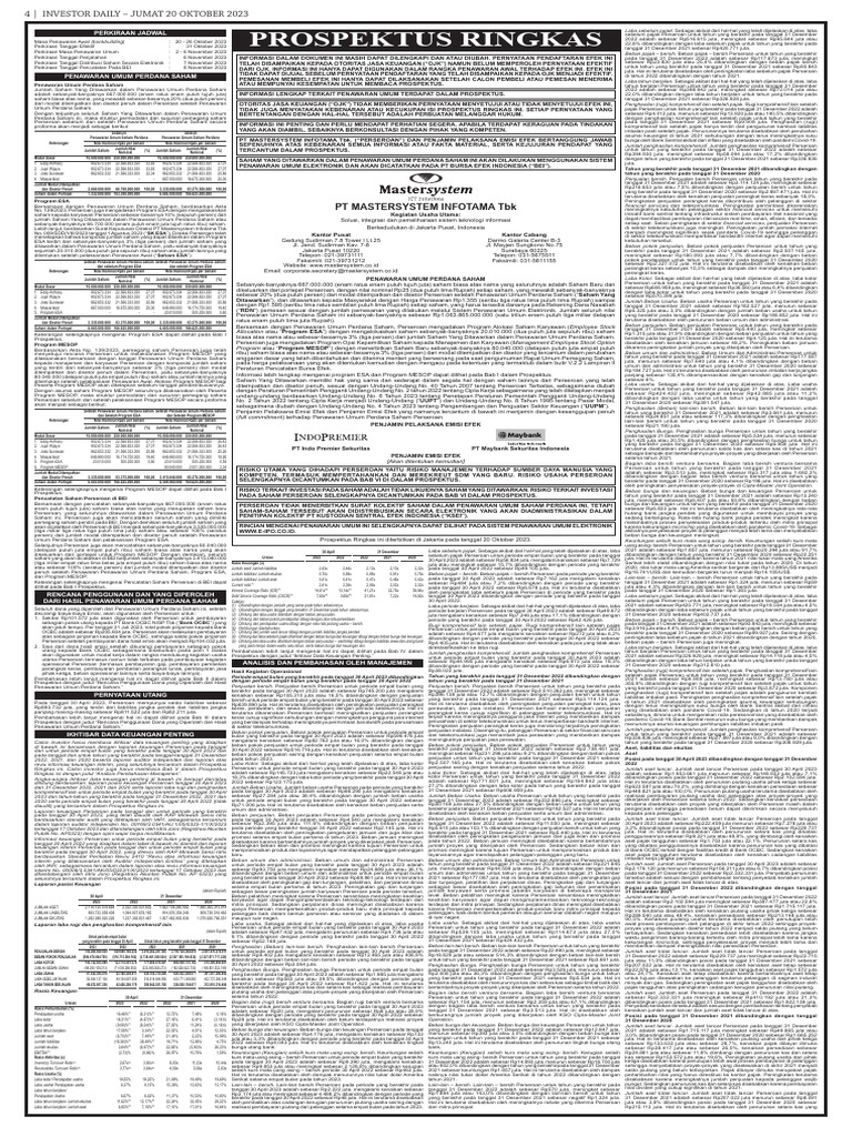 Prospektus IPO PT Mastersystem 2023 | PDF