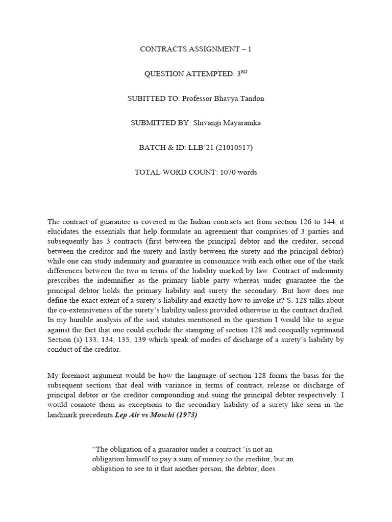 Contracts Assignment | Download Free PDF | Guarantee | Private Law