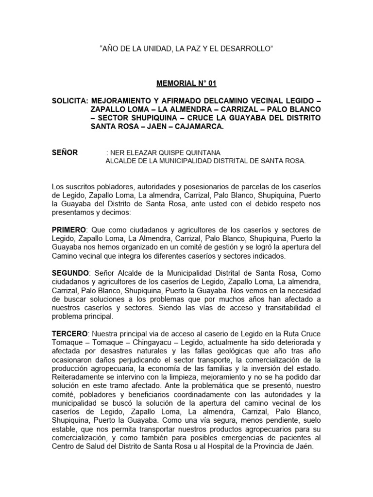MEMORIAL 01 CAMINO VECINAL LEGIDO | PDF