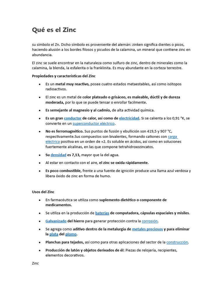 Qué es el Zinc | PDF | Zinc | Alimentos